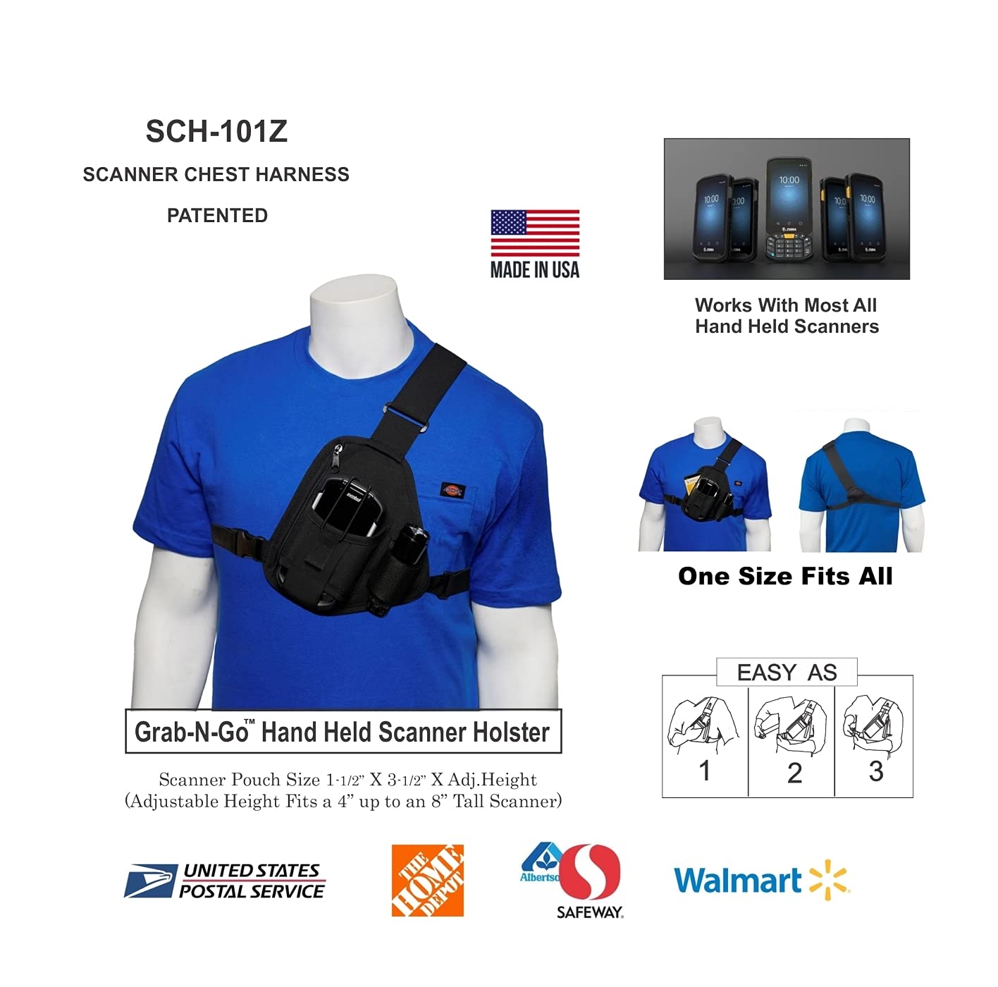 HOLSTERGUY SCH-101Z UNIVERSAL BARCODE SCANNER CHEST HARNESS