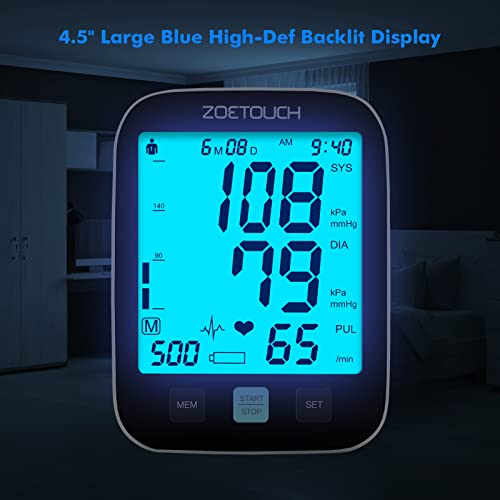 ZOETOUCH Bluetooth Blood Pressure Monitors for Home Use High Blood Pressure Machine, Smart Automatic Upper Arm BP Monitor Large Cuff, 500 Set Memory, Battery Included,LCD Backlit,Offline Storage