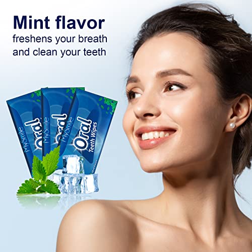 MySmile 100pcs Teeth Wipes Disposal Finger Brush Deep Cleaning Teeth Wipes Oral Brush Up Tooth Wipes for Teeth Cleaning Mint Flavor