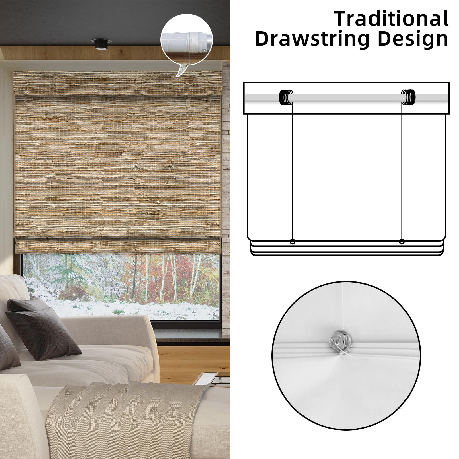 SmartWings Motorized Natural Woven Wood Blinds for Windows, Electric Auto Roman Shades with Remote for Sliding Doors, Compatitable with Alexa/Homekit/Google Home, Customized, Jute Linen-005