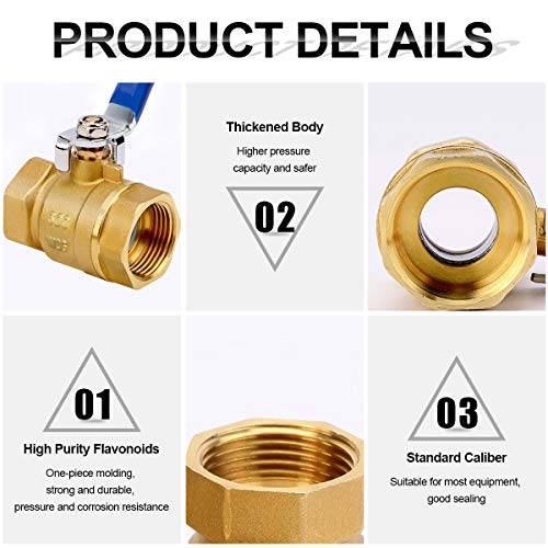 3/4" NPT 2PCS Full Port Forged Brass Ball Valve, Full Port Heavy Duty Brass Ball Valve Shut Off Switch for Water and Oil