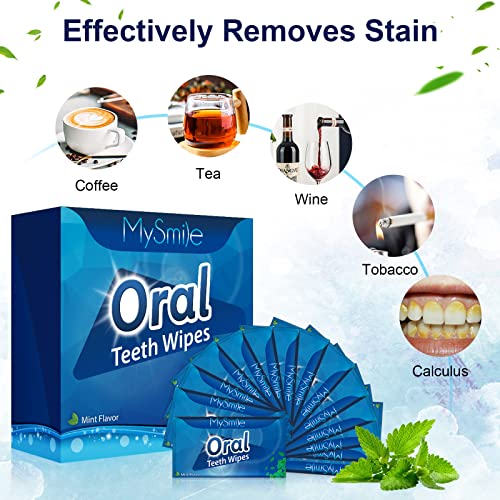 MySmile 100pcs Teeth Wipes Disposal Finger Brush Deep Cleaning Teeth Wipes Oral Brush Up Tooth Wipes for Teeth Cleaning Mint Flavor