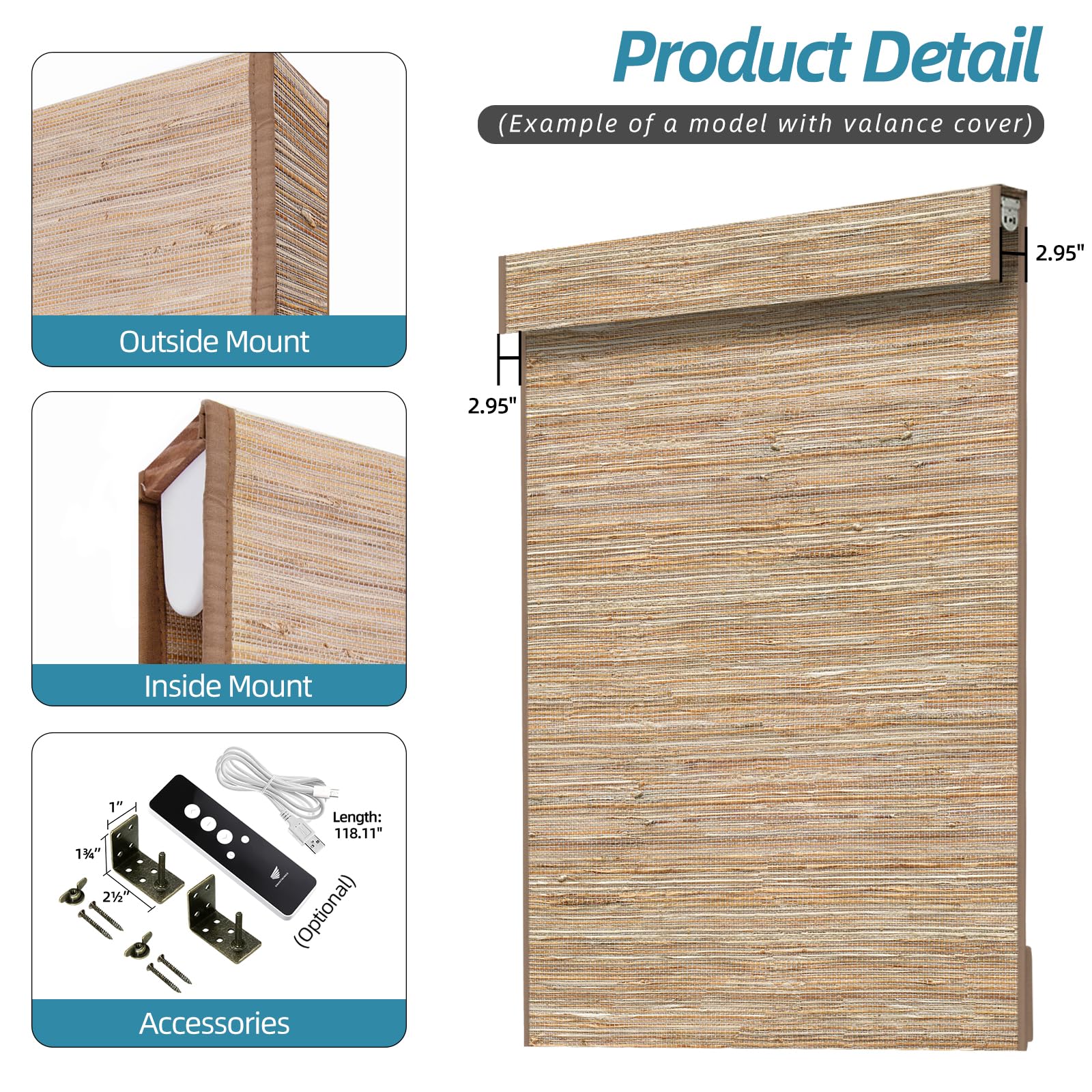 SmartWings Motorized Natural Woven Wood Blinds for Windows, Electric Auto Roman Shades with Remote for Sliding Doors, Compatitable with Alexa/Homekit/Google Home, Customized, Jute Linen-005