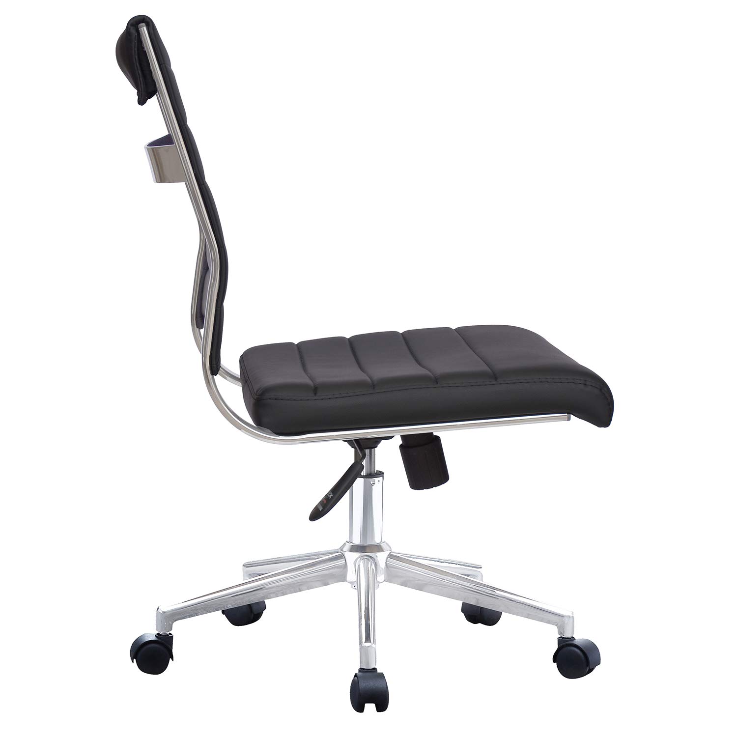 2xhome Black Modern Ergonomic Executive Mid Back PU Leather No Arms Rest Tilt Adjustable Height Wheels Cushion Lumbar Support Swivel Office Chair Conference Room Home Task Desk Armless
