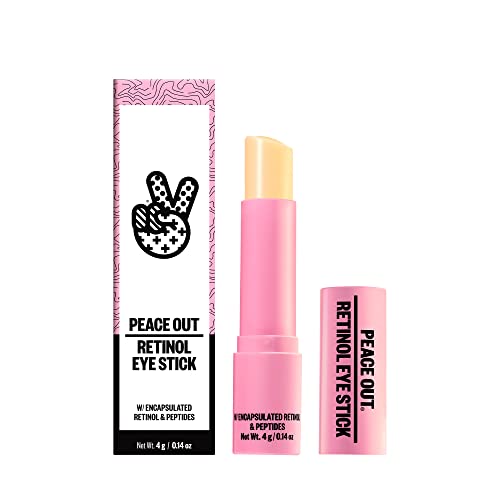 Peace Out Skincare Retinol Eye Stick | Daily Under Eye Retinol Serum Balm in Convenient Stick | Reduces Fine Lines, Wrinkles, Dark Circles and Milia with Peptides and Astaxanthin (.14 oz)