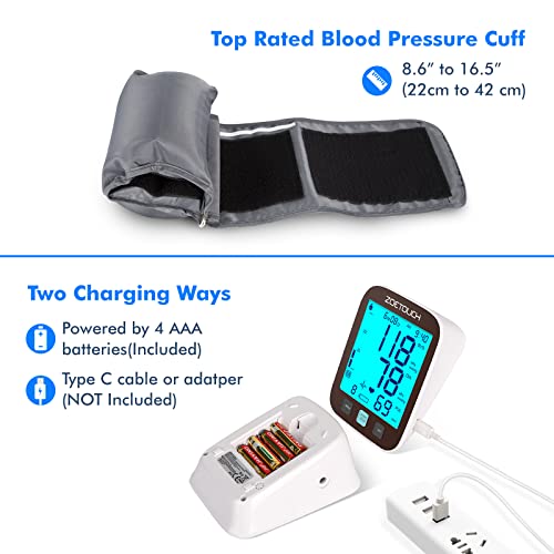 ZOETOUCH Bluetooth Blood Pressure Monitors for Home Use High Blood Pressure Machine, Smart Automatic Upper Arm BP Monitor Large Cuff, 500 Set Memory, Battery Included,LCD Backlit,Offline Storage