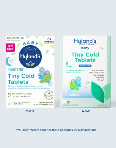 Hyland's Naturals Tiny Cold Tablets Nighttime, Baby & Infant Cold And Cough Medicine, Decongestant, Natural Relief Of Common Cold Symptoms, 125 Quick-Dissolving Tablets