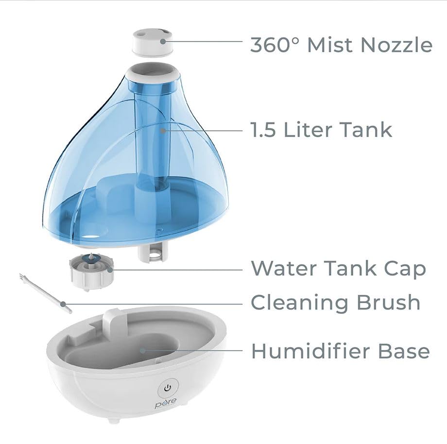 Pure Enrichment® MistAire™ Ultrasonic Cool Mist Humidifier - Quiet Air Humidifier for Bedroom, Nursery, Office, & Indoor Plants - Lasts Up To 25 Hours, 360° Rotation Nozzle, Auto Shut-Off, Night Light