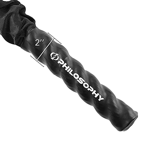 Philosophy Gym 40 Foot Exercise Battle Rope 2 Inch Diameter with Cover and Anchor Kit