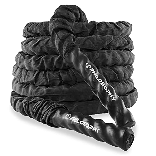 Philosophy Gym 40 Foot Exercise Battle Rope 2 Inch Diameter with Cover and Anchor Kit