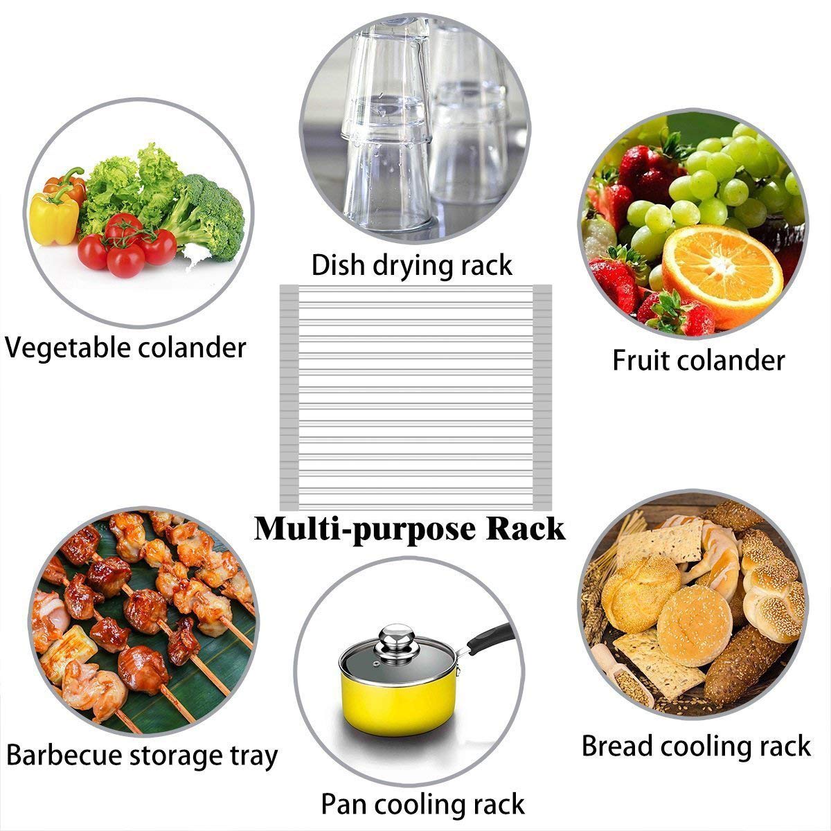 Roll Up Dish Drying Rack, 17 inch Stainless Steel In Sink Dish Drying Rack, Multipurpose Foldable Kitchen Sink Rack Mat for Dishes, Cups, Fruits Vegetables, Multi-Use Drying, Draining
