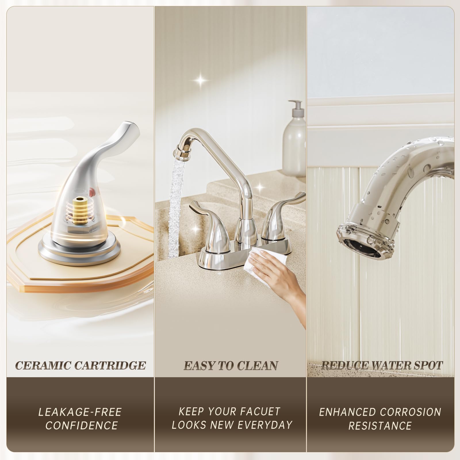 Phiestina Centerset 4-Inch 2 or 3 Hole Chrome Utility Sink/Laundry Faucet, with Rotatable Swivel 360° Spout and Threaded End, with Water Supply Line, BF025-7-C