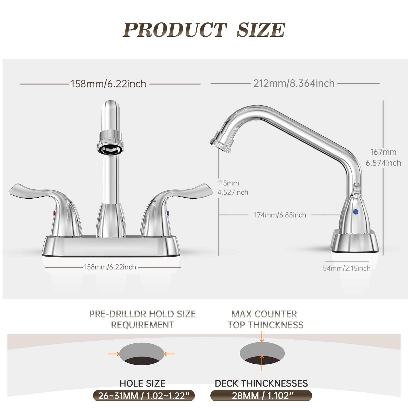 Phiestina Centerset 4-Inch 2 or 3 Hole Chrome Utility Sink/Laundry Faucet, with Rotatable Swivel 360° Spout and Threaded End, with Water Supply Line, BF025-7-C