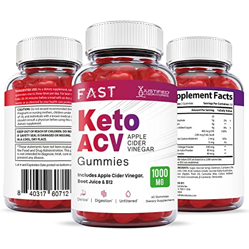 Justified Laboratories (2 Pack) Fast Keto ACV Gummies 1000MG with Pomegranate Juice Beet Root B12 120 Gummys