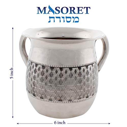 UNBREAKABLE WASHING CUP: 6.5-Inch Tall Elegantly Brushed 2-Handle Wide-Mouth Ritual Cleaning Water Vessel