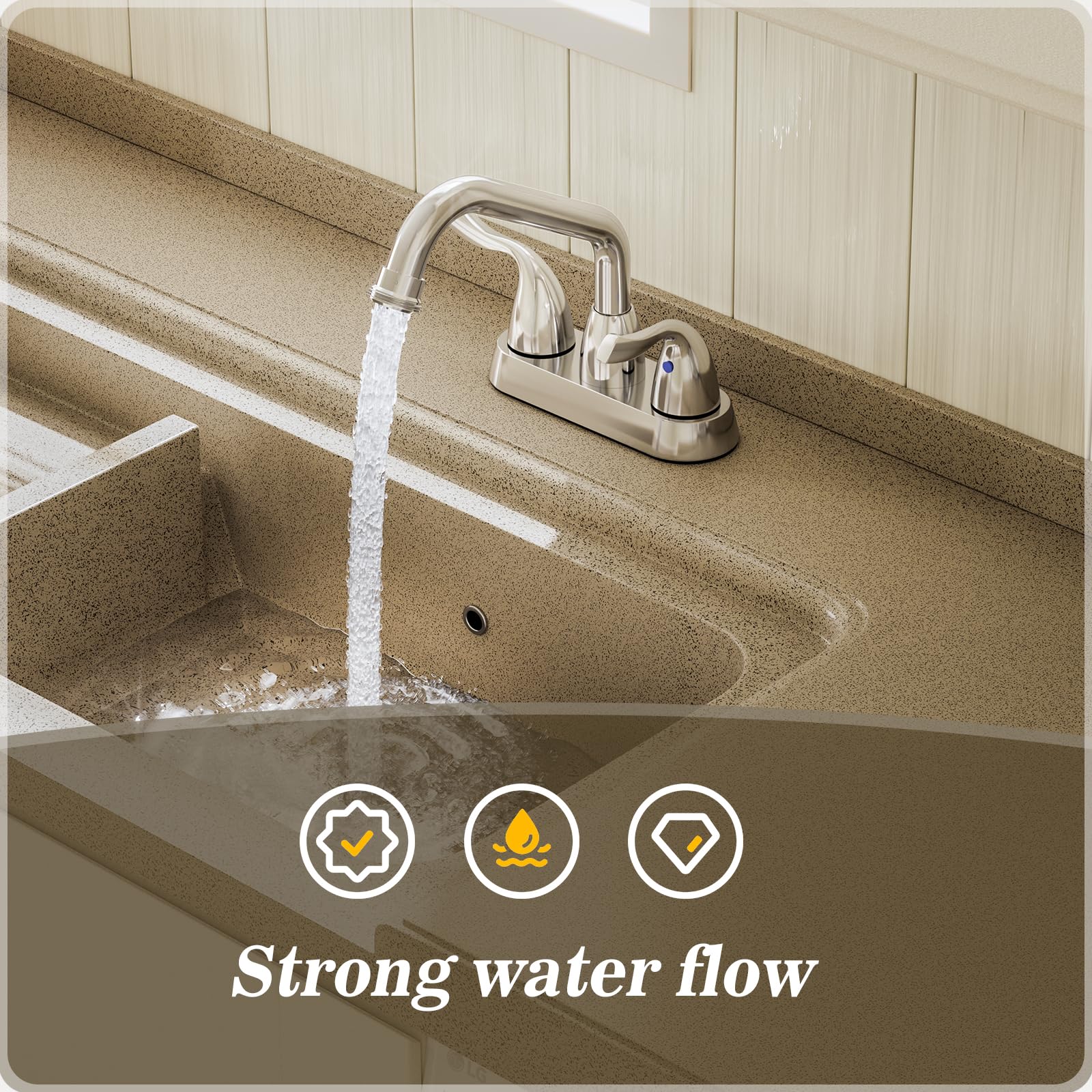 Phiestina Centerset 4-Inch 2 or 3 Hole Chrome Utility Sink/Laundry Faucet, with Rotatable Swivel 360° Spout and Threaded End, with Water Supply Line, BF025-7-C