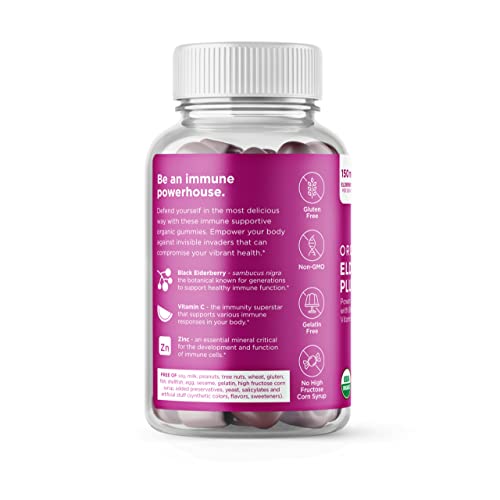 Hyland's Naturals Organic Elderberry Plus Gummies, Organic Black Elderberry with ZINC and Vitamin C, Immune Support Supplement for Adults, 60 Vegan Gummies (30 Days)