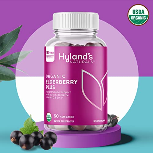 Hyland's Naturals Organic Elderberry Plus Gummies, Organic Black Elderberry with ZINC and Vitamin C, Immune Support Supplement for Adults, 60 Vegan Gummies (30 Days)