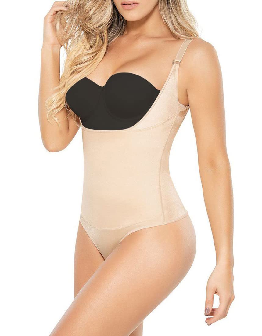 SHAPERX Women Shapewear for Tummy Control Open Bust Bodysuit Thong Slimmer Body Shaper, SZ7095-Skin-XL