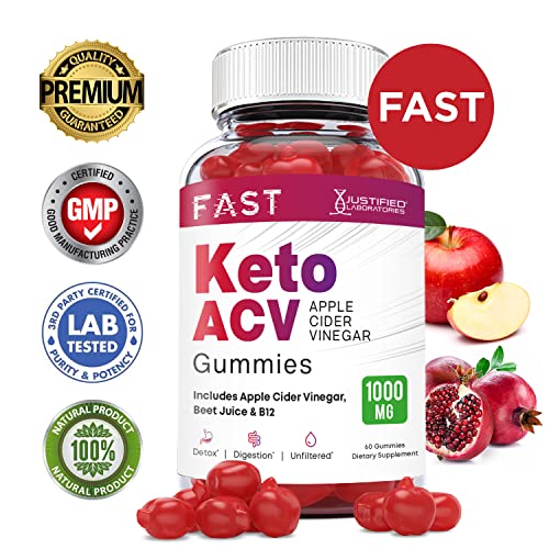 Justified Laboratories (2 Pack) Fast Keto ACV Gummies 1000MG with Pomegranate Juice Beet Root B12 120 Gummys