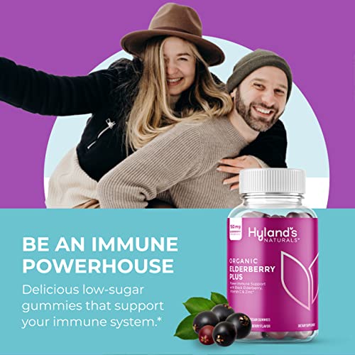 Hyland's Naturals Organic Elderberry Plus Gummies, Organic Black Elderberry with ZINC and Vitamin C, Immune Support Supplement for Adults, 60 Vegan Gummies (30 Days)