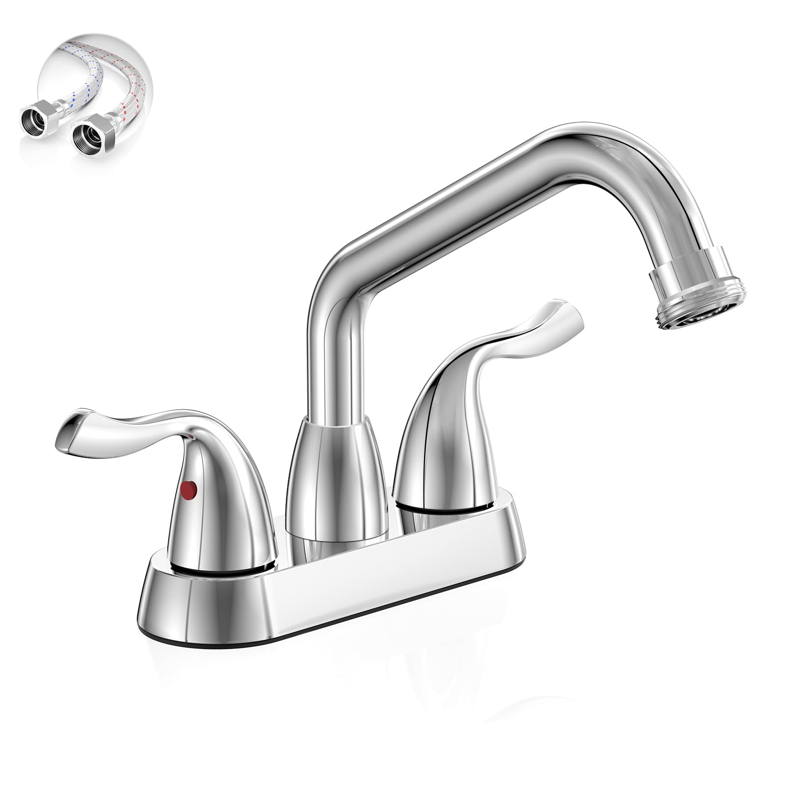 Phiestina Centerset 4-Inch 2 or 3 Hole Chrome Utility Sink/Laundry Faucet, with Rotatable Swivel 360° Spout and Threaded End, with Water Supply Line, BF025-7-C