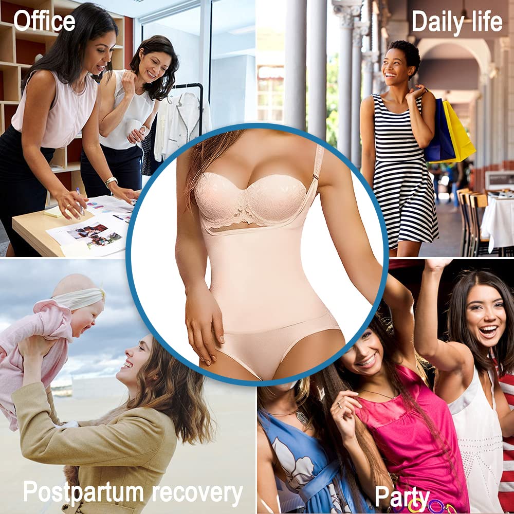 SHAPERX Women Shapewear for Tummy Control Open Bust Bodysuit Thong Slimmer Body Shaper, SZ7095-Skin-XL
