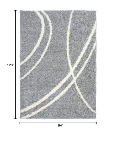 Rugshop Cozy Contemporary Stripe Perfect for Living Room,Bedroom,Home Office Non-Shedding Plush Shag Area Rug 7'10" X 10' Gray-White