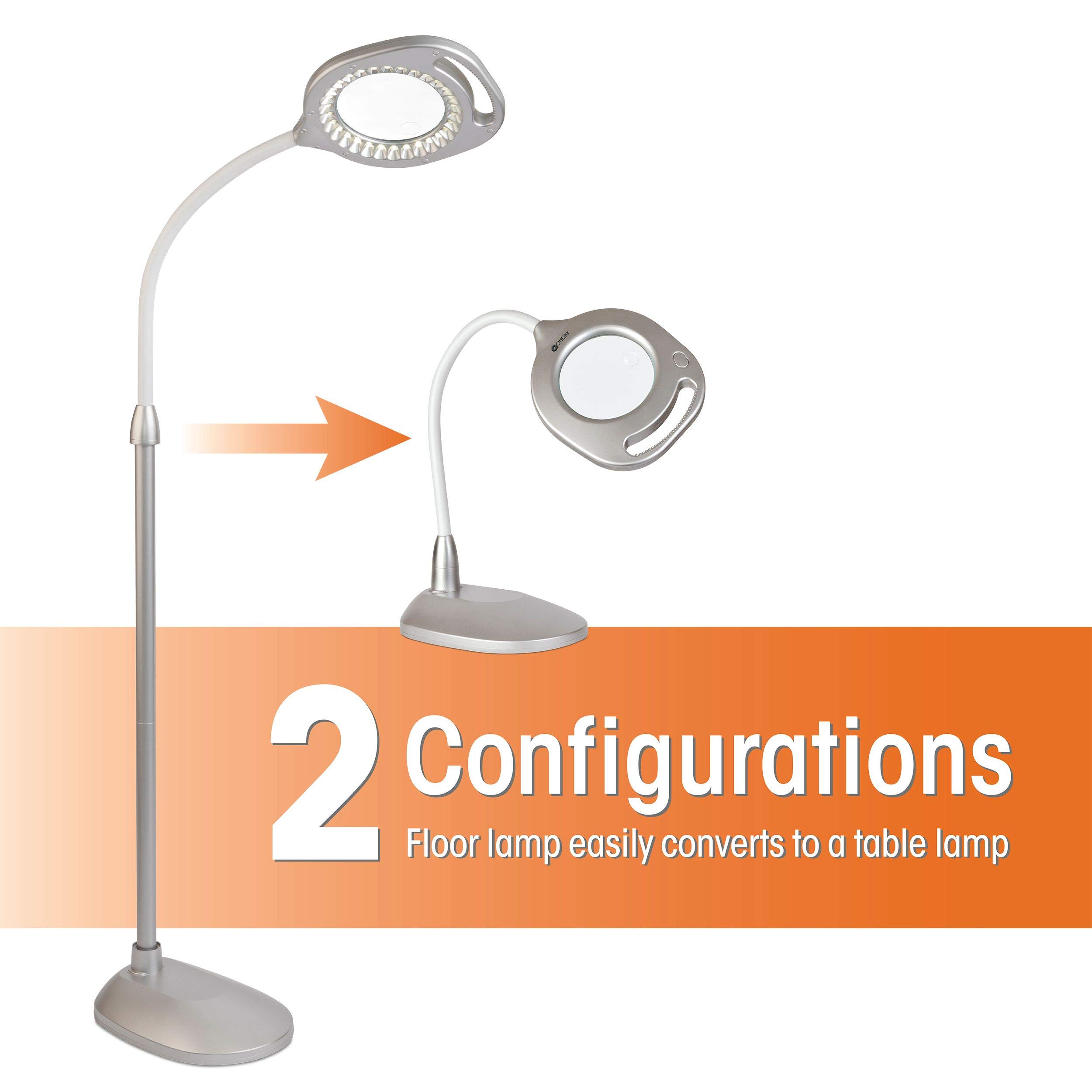OttLite 2-in-1 LED Magnifier Light Floor and Table Lamps – Optical Grade Hands-Free Magnifying LED Light, Modern Design for Crafting, Sewing, Reading, Needlework