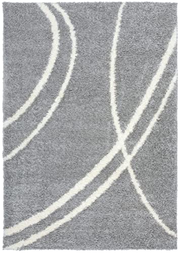 Rugshop Cozy Contemporary Stripe Perfect for Living Room,Bedroom,Home Office Non-Shedding Plush Shag Area Rug 7'10" X 10' Gray-White