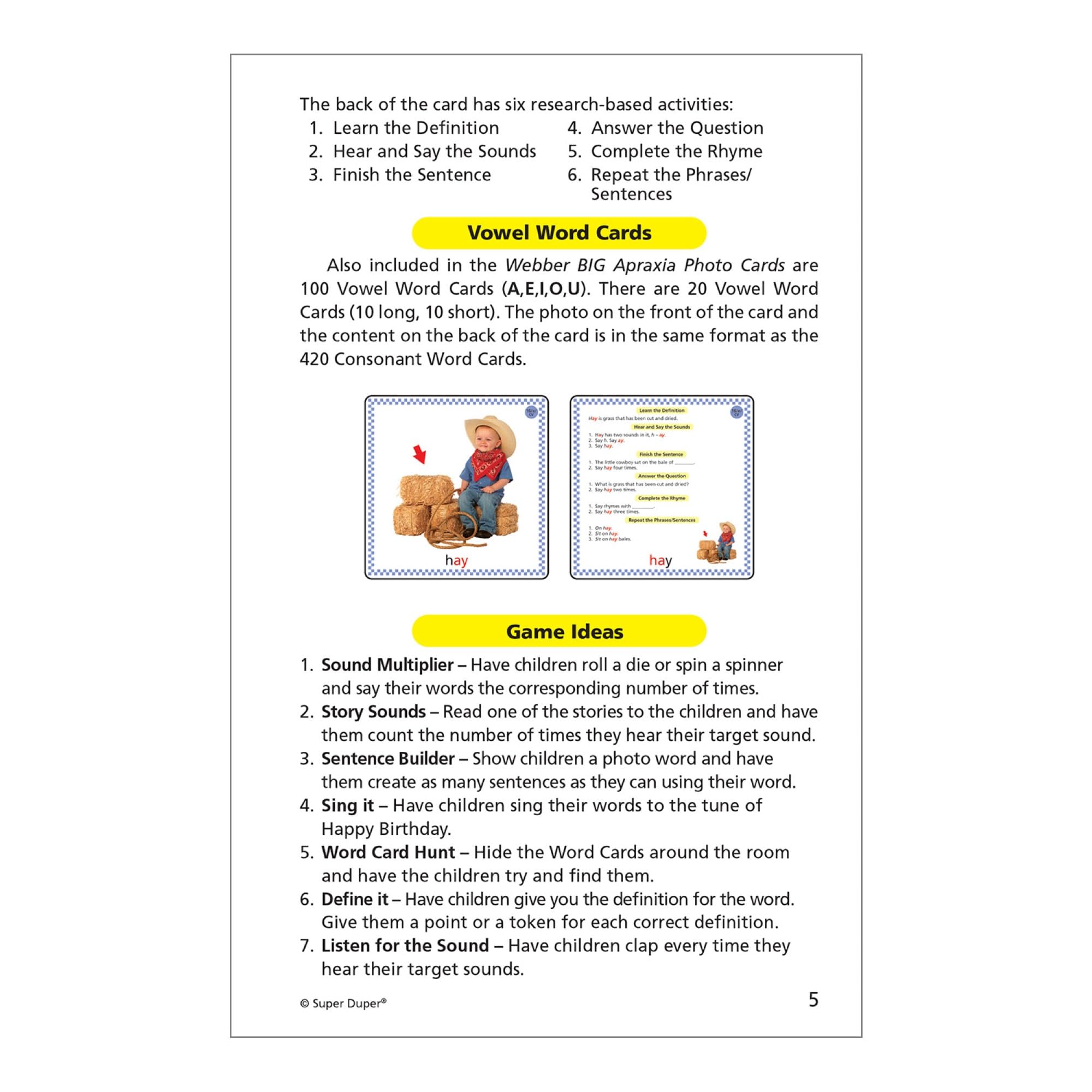 Super Duper Publications | Webber® Big Apraxia Photo Cards | Organized Words by Syllable for Ease of Speech Production | Vowels and Consonants | Basic Syllable Shapes | Activities with Instructions