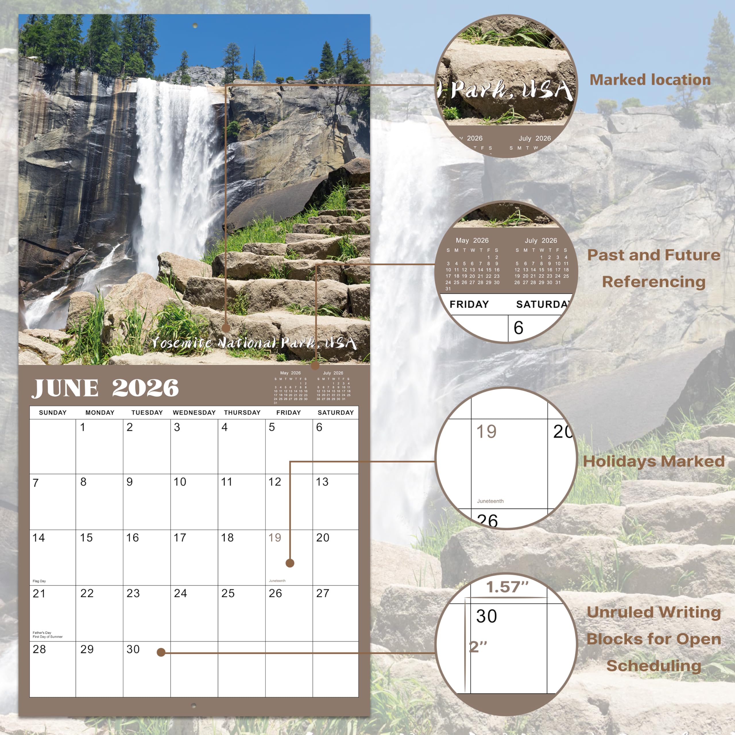 2023 Wall Calendar - 12 Monthly Wall Calendar Jan. 2023 - Dec. 2023, 12" x 24" (Open), 2023 Calendar Unruled Blocks(1.5" x 1.4") + Thick Glossy Paper - Bryce Canyon