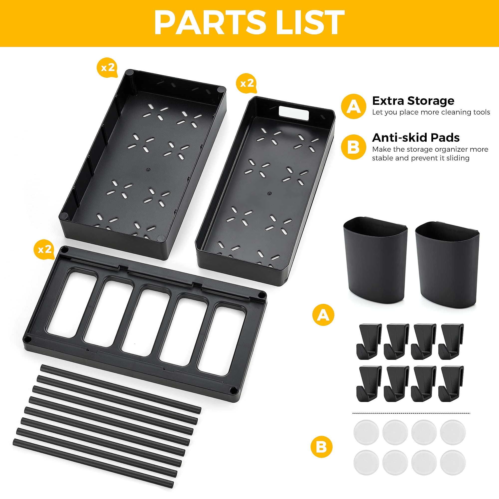 Ravinte 2 Pack Pull Out Under Sink Organizer 2 Tier Multi Purpose Sink Organizers Storage For Bathroom Kitchen Sink Storage Organizer With Hook & Hanging Cup Matte Black Sliding Cabinet Organizer