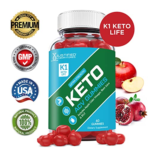 Justified Laboratories (5 Pack) K1 Keto Life ACV Gummies 1000MG with Pomegranate Juice Beet Root B12 300 Gummys