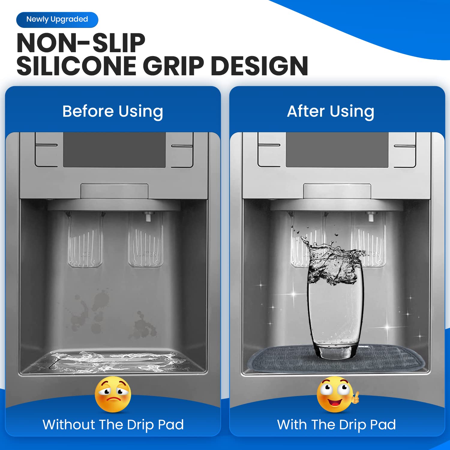 THE DRiP PAD - Refrigerator Drip Catcher for Water Tray, Protects Ice and Water Dispenser Pan From Spills, Mineral Build-Up and Water Splatter (2 pack, Grey) (Semi-Circular)