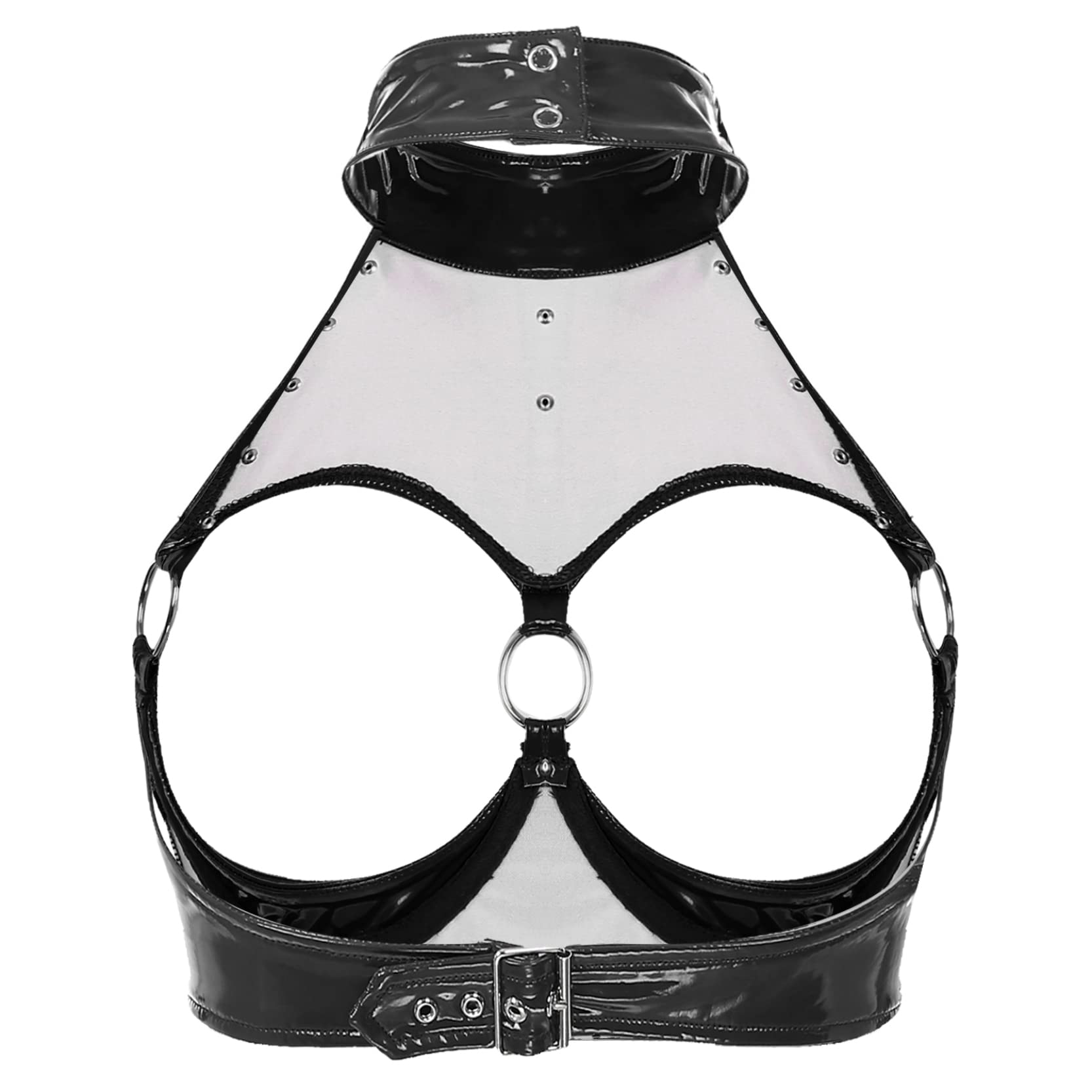 Loloda Women's Sexy PVC Leather Mini Bra Top Exposed Breasts Nipples Bra Latex Sleeveles Vest Tops Black Medium