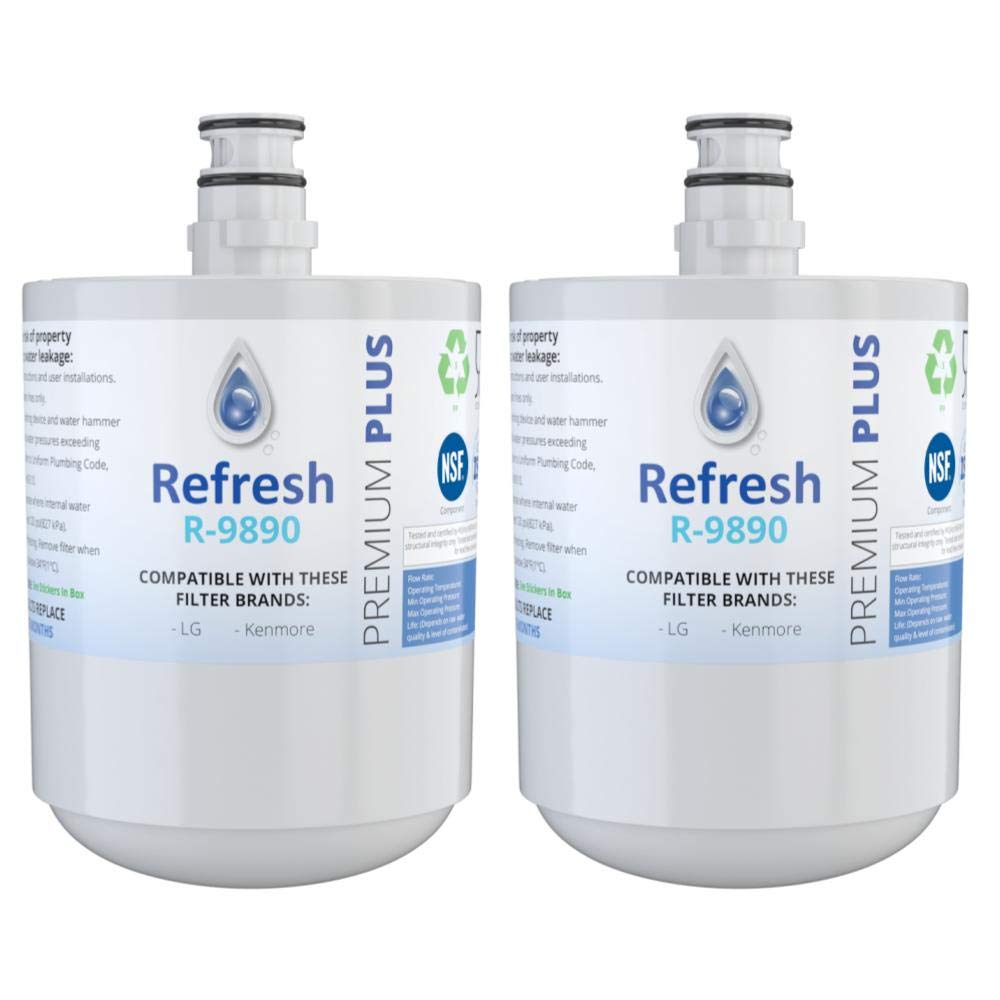 Refresh NSF-53 Premium Replacement Refrigerator Water Filter Compatible with LG LT500P, 5231JA2002A, 5231JA2002A-S, ADQ72910901, ADQ72910902, ADQ72910907 and Kenmore 46-9890 (2 Pack)