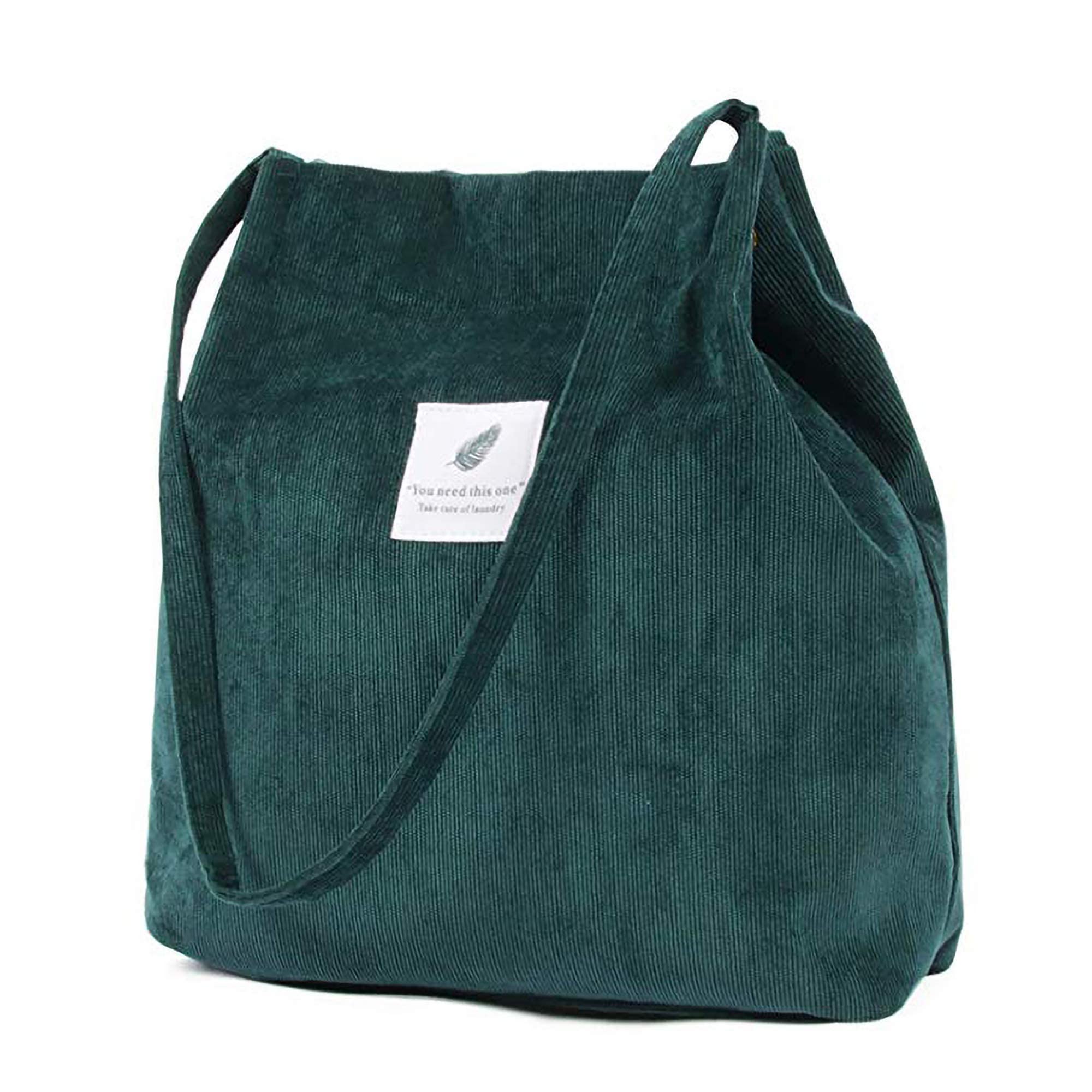 Corduroy Tote Bag for Women Girl Canvas Handbags Shoulder Purse (Green) Medium