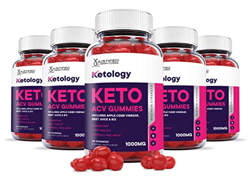 Justified Laboratories (5 Pack) Ketology Keto ACV Gummies 1000MG with Pomegranate Juice Beet Root B12 120 Gummys