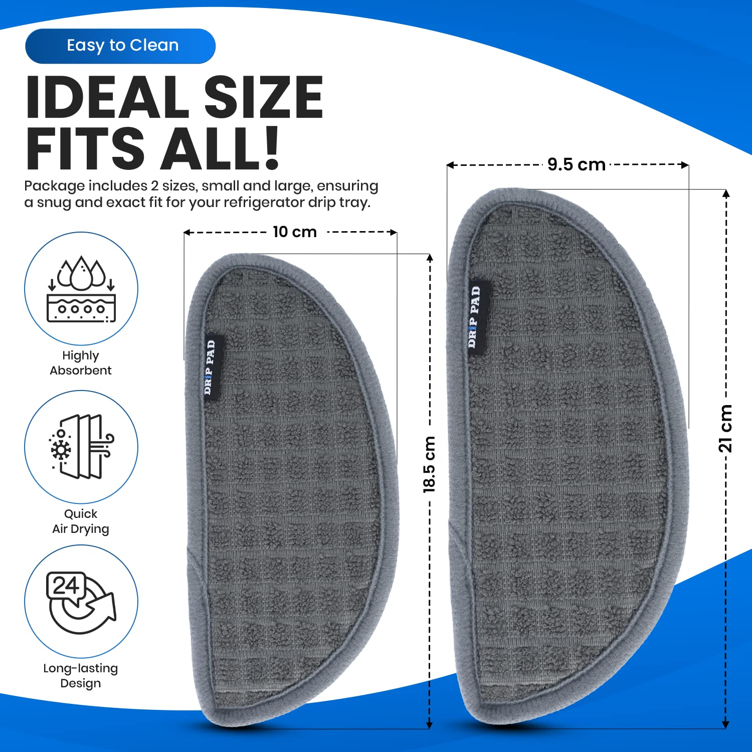 THE DRiP PAD - Refrigerator Drip Catcher for Water Tray, Protects Ice and Water Dispenser Pan From Spills, Mineral Build-Up and Water Splatter (2 pack, Grey) (Semi-Circular)
