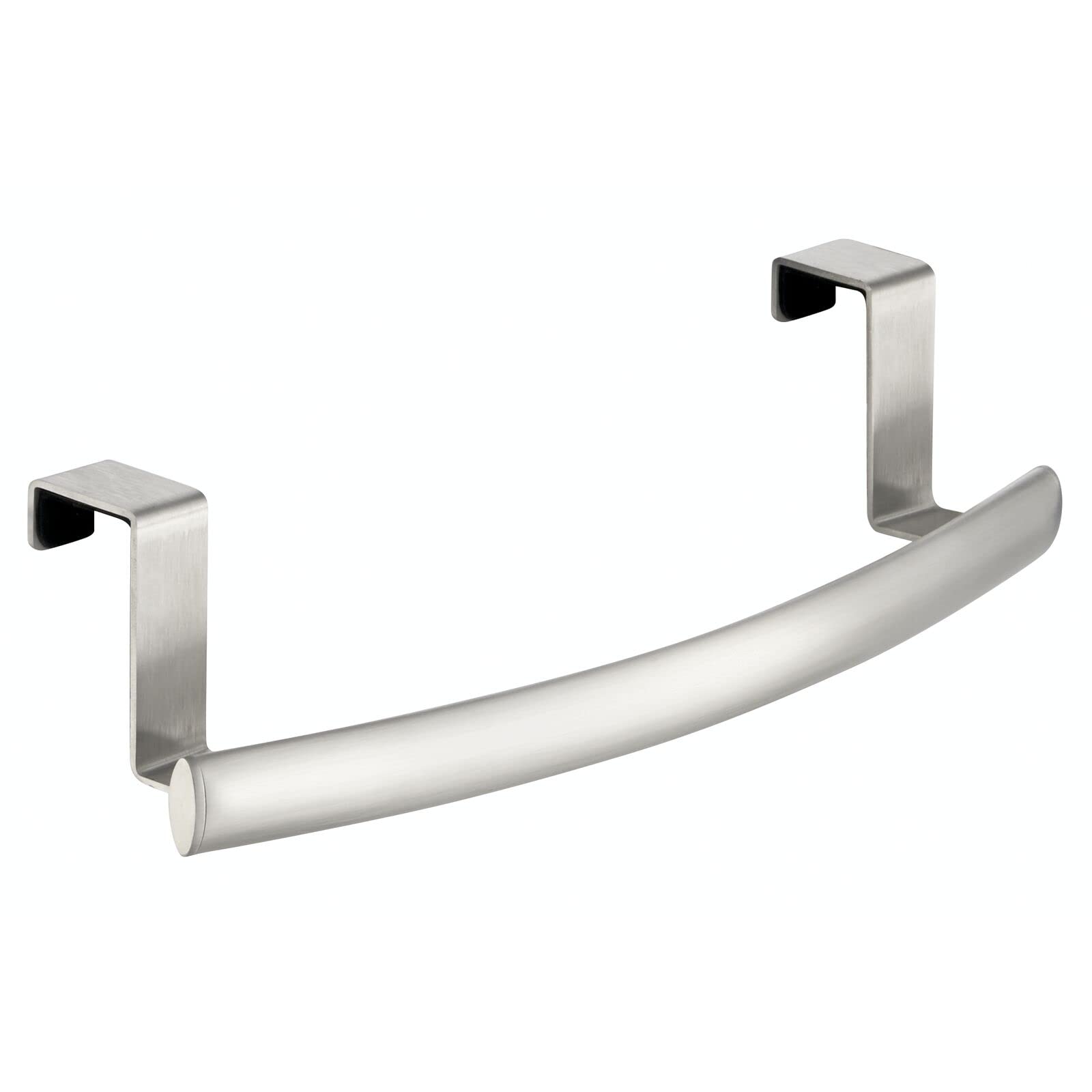 mDesign Steel Over Door Curved Towel Bar Storage, Hanger for Cabinet or Cupboard, Holder Rack for Kitchen, Bathroom - Holds Hand/Dish Towels, Washcloths - Spira Collection - 2 Pack - Brushed Chrome