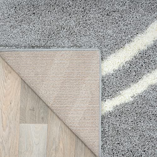 Rugshop Cozy Contemporary Stripe Perfect for Living Room,Bedroom,Home Office Non-Shedding Plush Shag Area Rug 7'10" X 10' Gray-White