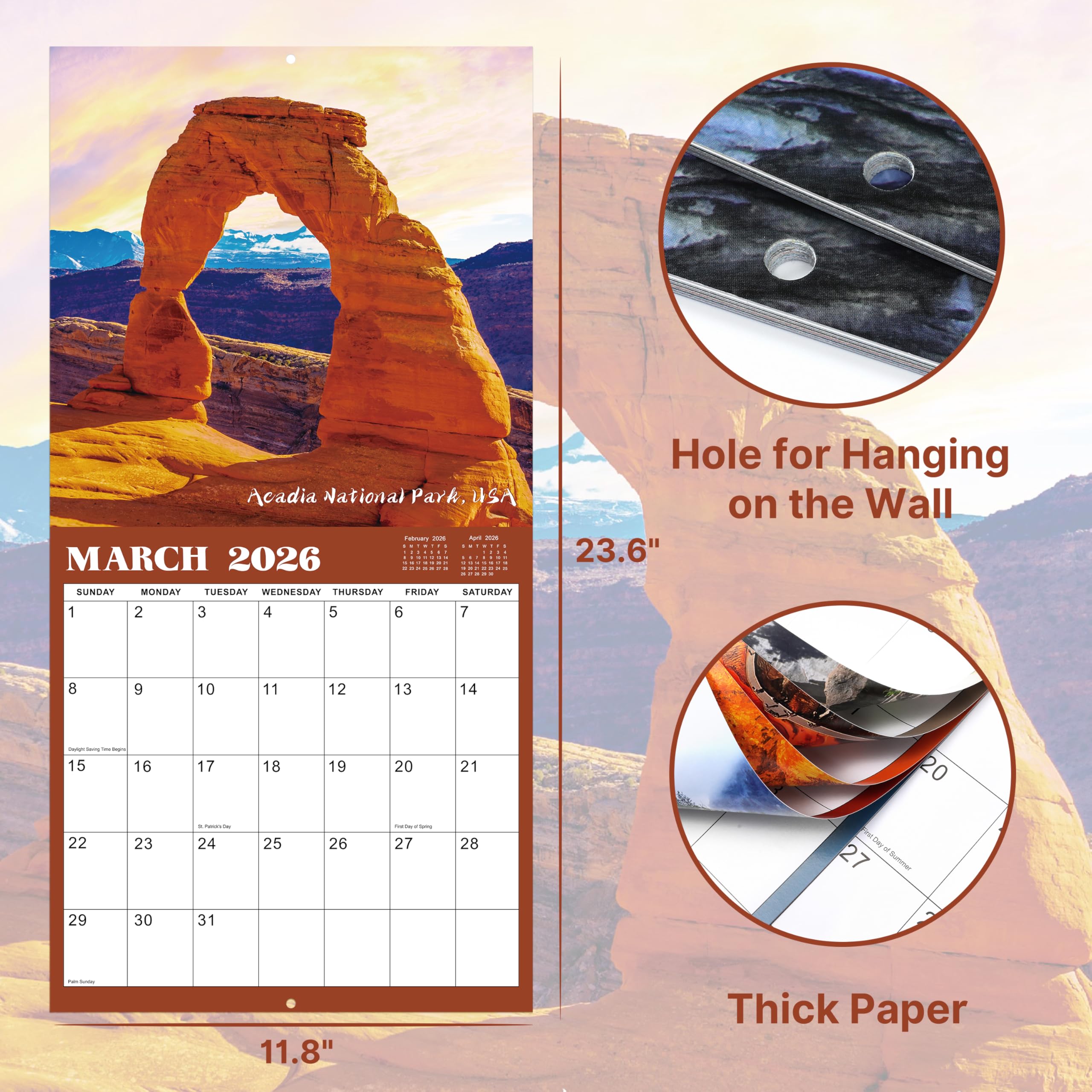 2023 Wall Calendar - 12 Monthly Wall Calendar Jan. 2023 - Dec. 2023, 12" x 24" (Open), 2023 Calendar Unruled Blocks(1.5" x 1.4") + Thick Glossy Paper - Bryce Canyon