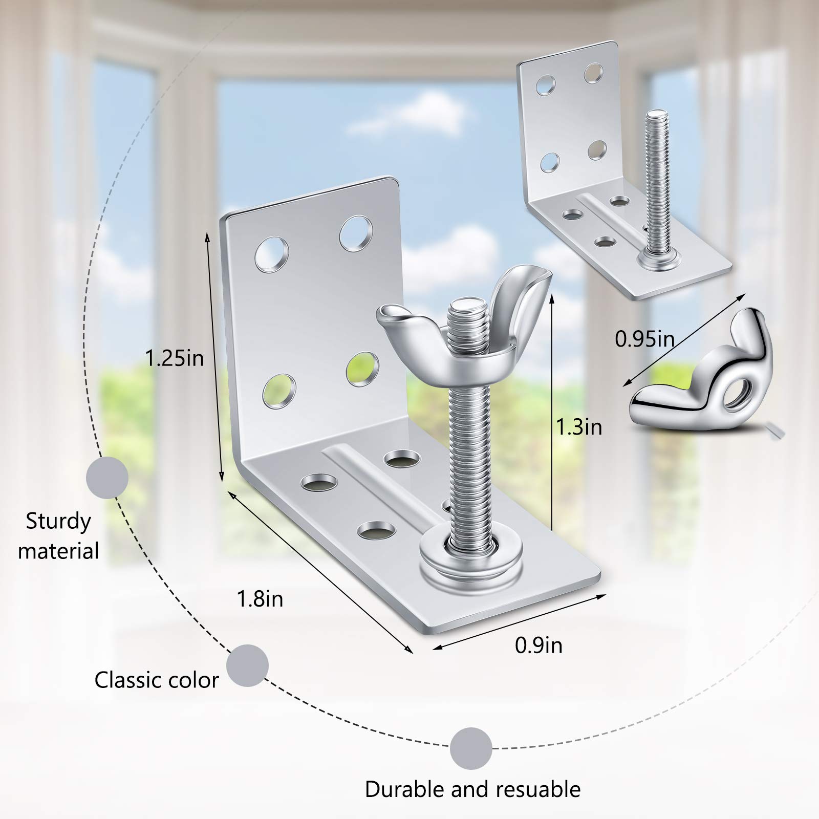 Roman Shade Wall L Bracket and Wingnut Ceiling or Wall Mount Brackets Mounting Installation L-Brackets for Roman Shade Home Window Drapery Use (4)