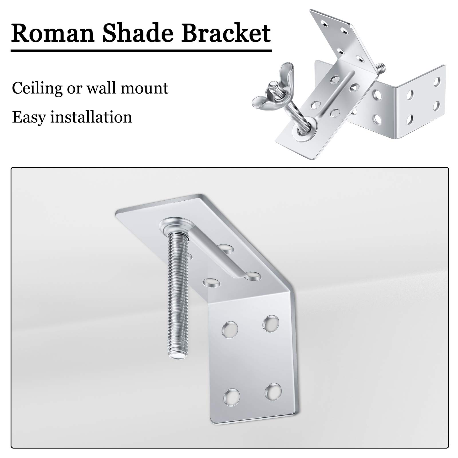 Roman Shade Wall L Bracket and Wingnut Ceiling or Wall Mount Brackets Mounting Installation L-Brackets for Roman Shade Home Window Drapery Use (4)