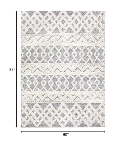 Rugshop Boho Tribal Geometric High-Low Soft Area Rug 5' x 7' Gray