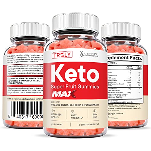 (10 Pack) Truly Keto Super Fruit 448MG Max Gummies Collagen Booster Contains Organic Silica Bamboo Acai Berry with Pomegranate Juice 600 Gummys