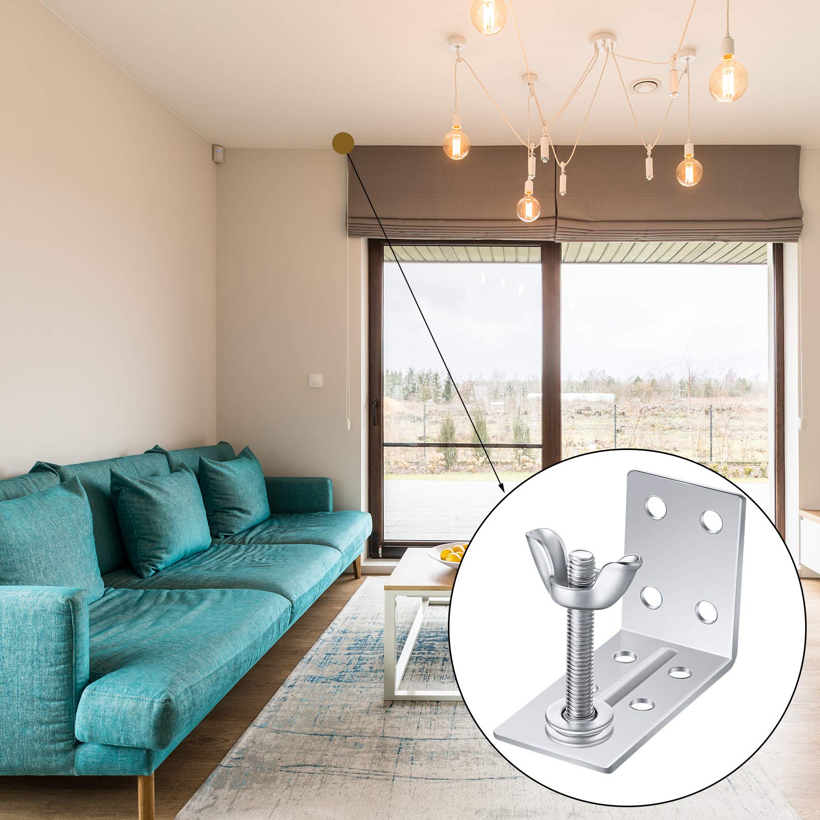 Roman Shade Wall L Bracket and Wingnut Ceiling or Wall Mount Brackets Mounting Installation L-Brackets for Roman Shade Home Window Drapery Use (4)
