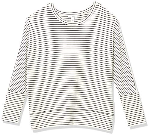 Daily Ritual Women's Supersoft Terry Dolman Cuff Sweatshirt, White/Black, Stripe, Small