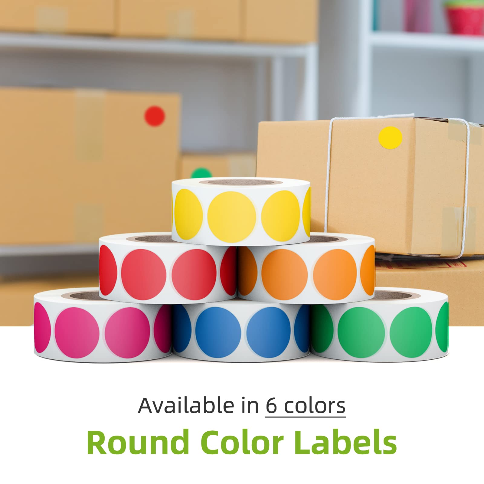 Anylabel 3/4" Round Color Coding Circle Dot Labels 3000 PCS Includes Bright Yellow Green Red Pink Orange Blue(6 Rolls,500 Labels/Roll)